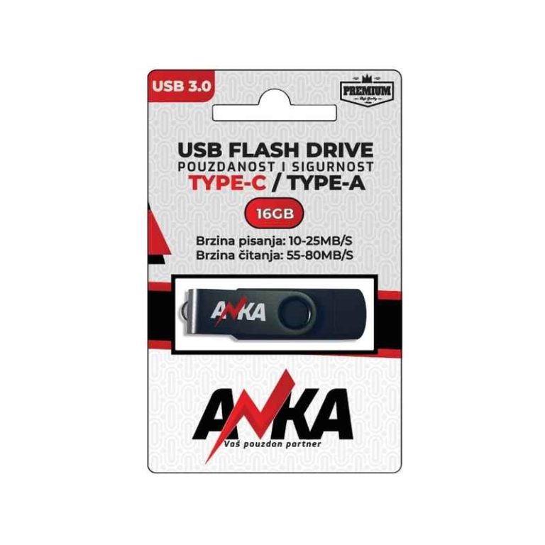USB FLASH DRIVE 3.0 TYPE-C 16GB WS 10-25MB-S RS 55-80MB-S ANKA - Online ...